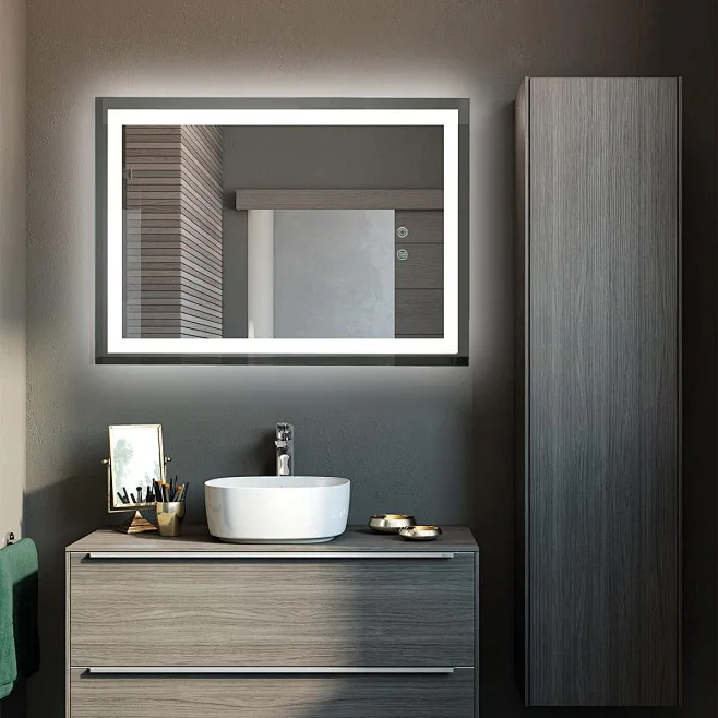 镜子适用于墙壁 27X19 LED 照明浴室镜防雾照明浴室镜,适用于墙壁防水无框背光镜浴室*触摸水平/垂直 : 亚马逊中国: 家居装修-花瓣网