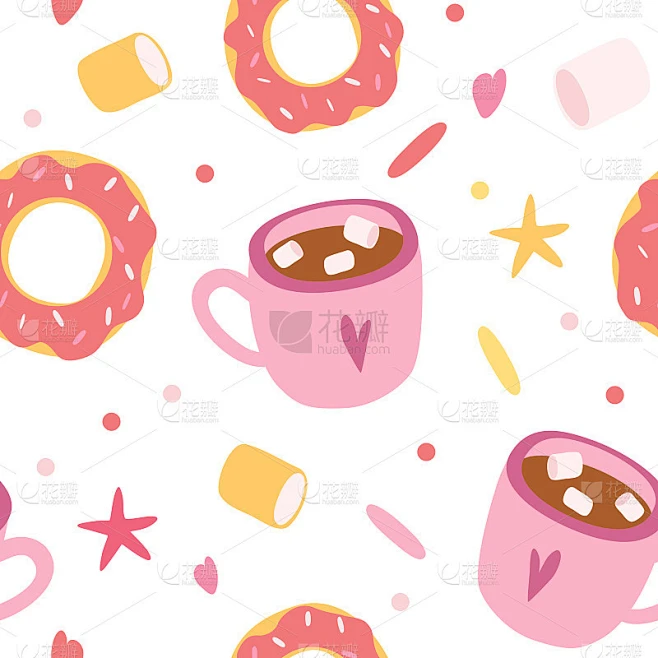 Seamless Pattern Donut and Coffee Cup. Seamless pa素材-花瓣网