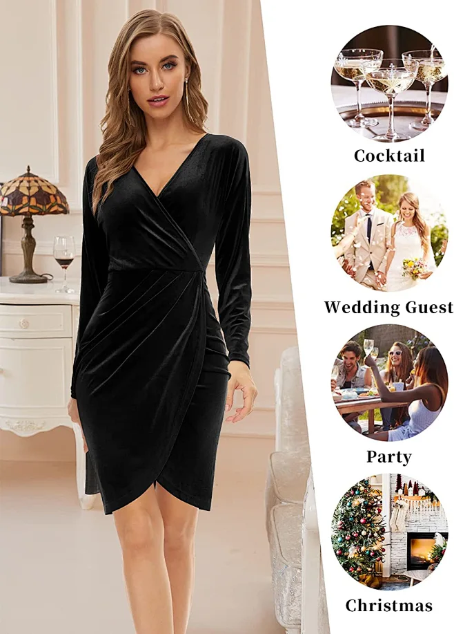 HUHOT Black Dress for Funeral Womens Going Out Dress Velvet Fall/Winter ...