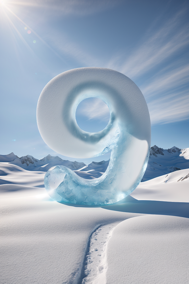 冬季冰雪寒冷雪地数字9艺术字模型图片