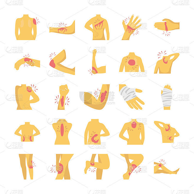 Human Body Parts Injury Flat Vectors Set