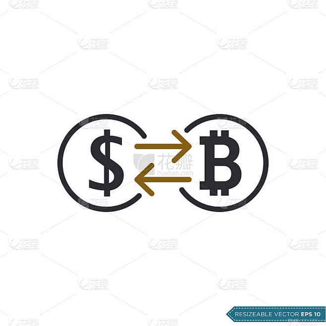 美元到比特币交易所货币图标矢量模板