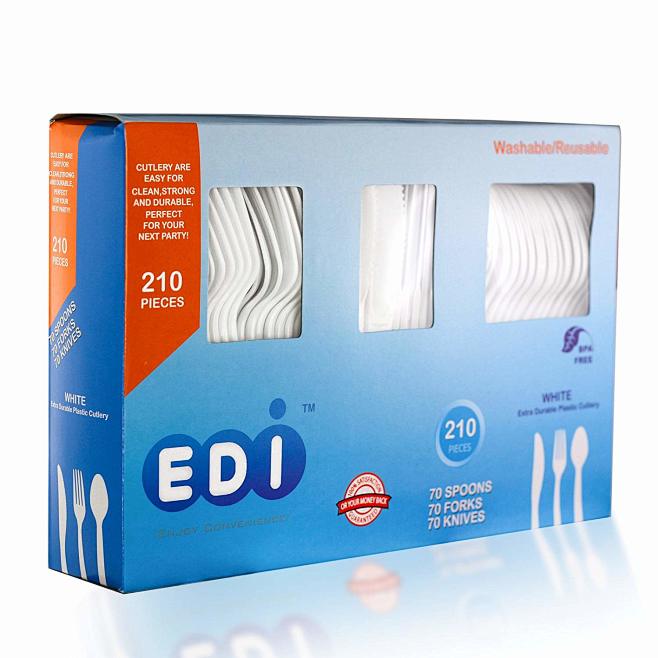 Amazon.com: EDI White Disposable Plastic Cutlery Set 210 Count (70 ...