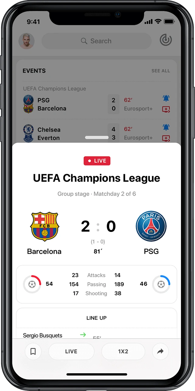 Iphone with live UEFA match statistics modal-花瓣网