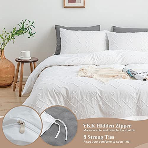 Amazon.com: WARMDERN Boho Duvet Cover Set 3 Piece White Queen Duvet ...