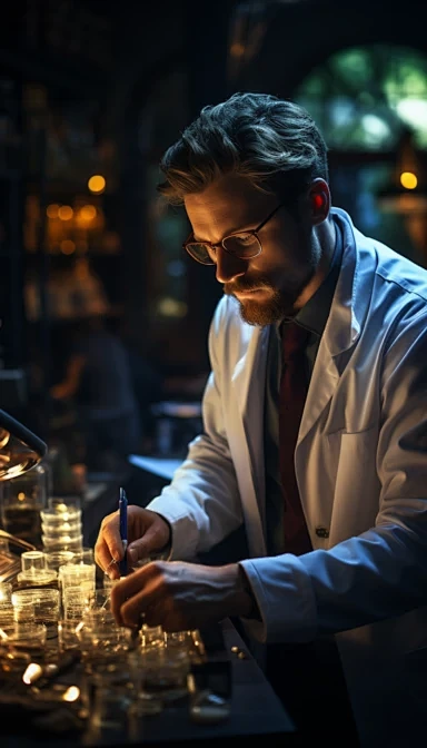 a scientist working in a laboratory, photo, science, dark-花瓣网