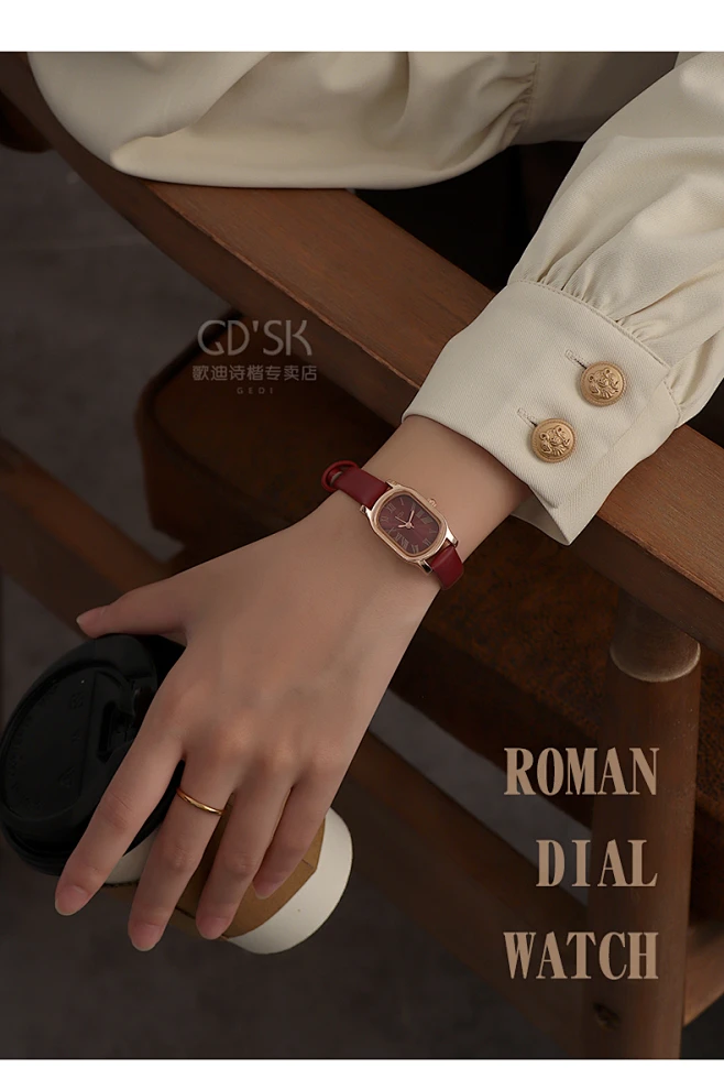 手表女ins小众设计女款简约气质2021年新款表复古红色皮带高级感-tmall.com天猫-花瓣网