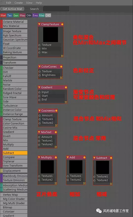 [C4D教程]Oc节点编辑器知识点梳理 : 欢迎关注“风的城电影工作室”，这里分享有趣的视频艺术设计和制作Tips