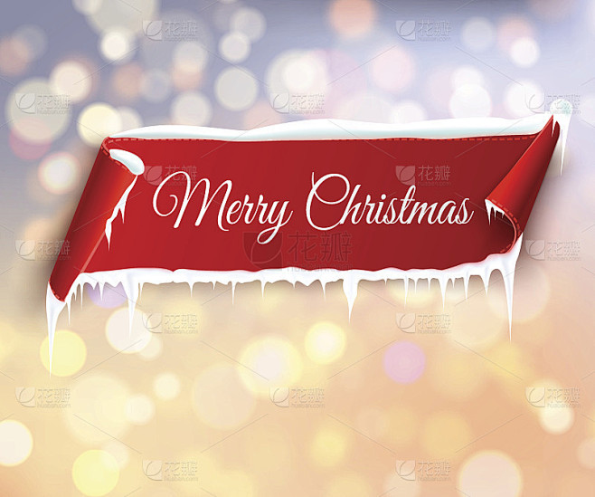 圣诞佳节矢量散景背景与红丝带