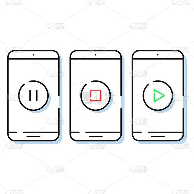 Three smartphone icon in simple line style. Outlin