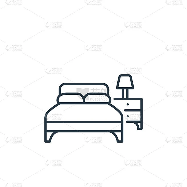 来自室内设计概念的卧室图标向量。卧室可编辑笔触的细线插图。卧室线性标识用于web和移动应用程序，标志图片_室内图片素材-花瓣网