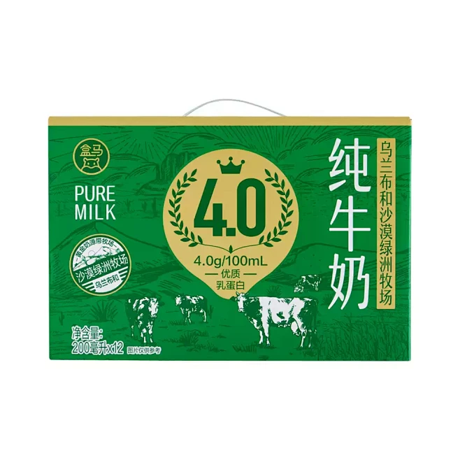 盒马 乌兰布和沙漠绿洲牧场4.0g乳蛋白纯牛奶 200ml*12-tmall.com天猫