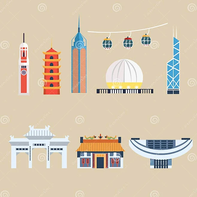 现代中国大厦，香港旅行元素 提取空白背景蓝色按钮颜色光滑的例证查出的对象被设置的盾发光的向量. 现代中国大厦，香港旅行元素 传染媒介例证汇集-花瓣网