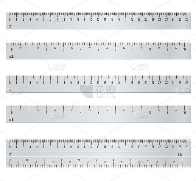 Inch and metric rulers. Centimeters and inches mea