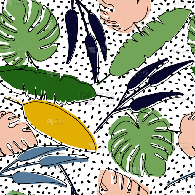 abstract tropical pattern with exotic palm leaves