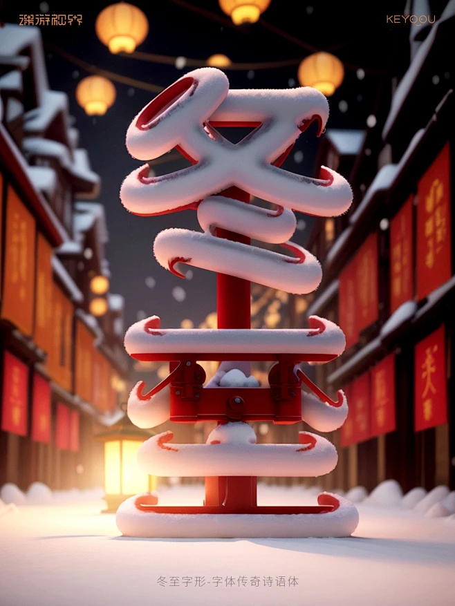 AIGC SD字体 冬至字体海报-花瓣网