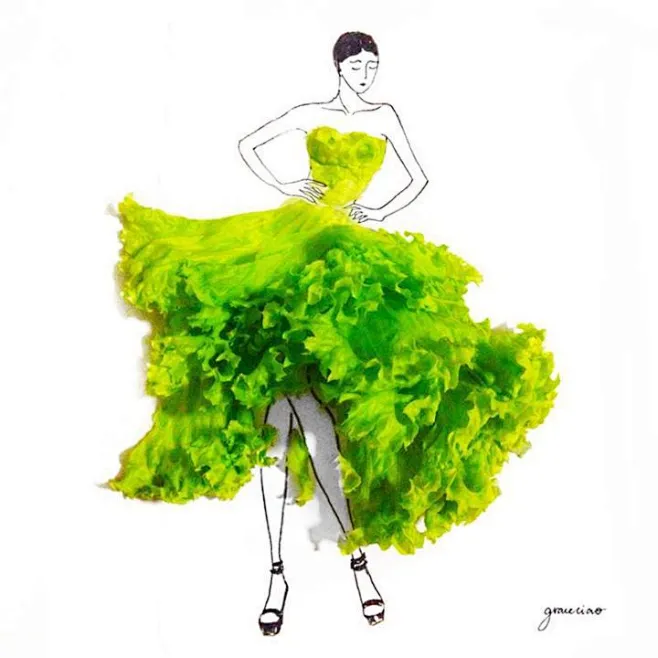 【时尚插画家Gretchen Roehrs的美食与时尚创意艺术作品欣赏】 时尚插画家Gretchen Roehrs 用来自日常的食材作为灵感 ...