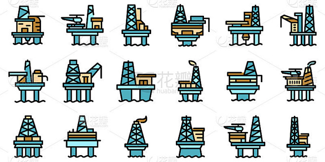 海洋钻井平台图标设置矢量平