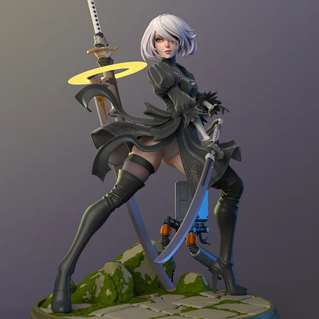 尼尔机械纪元2B角色STL打印模型 2B – Nier Automata – STL 3D Print Files-独立角色模型-3D模型,微 ...