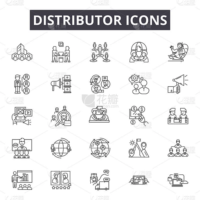 Distributor line icons, signs set, vector. Distrib素材-花瓣网
