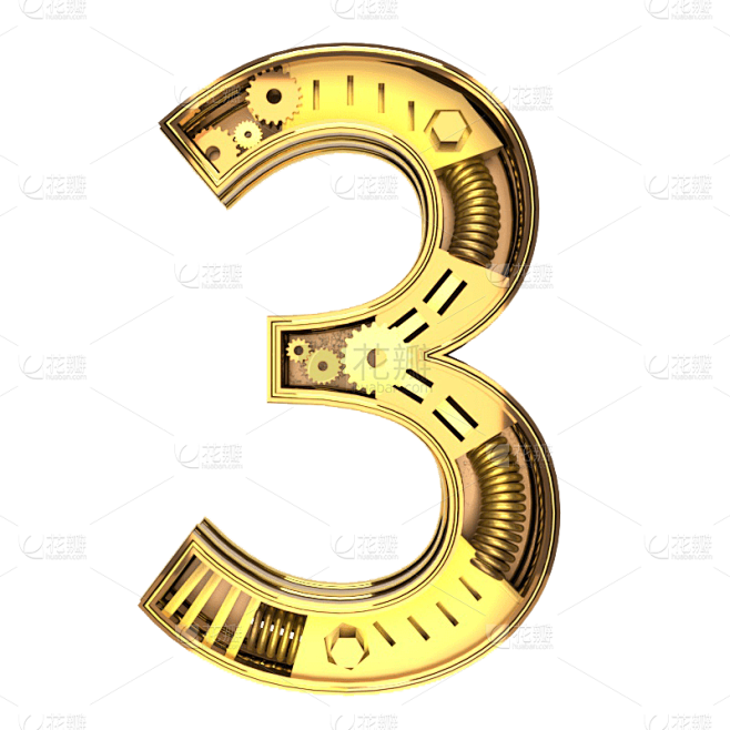 3D立体弹簧齿轮金属数字元素-3