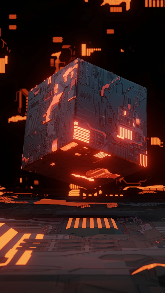 General 2160x3840 red black orange science fiction tech technology cube ...