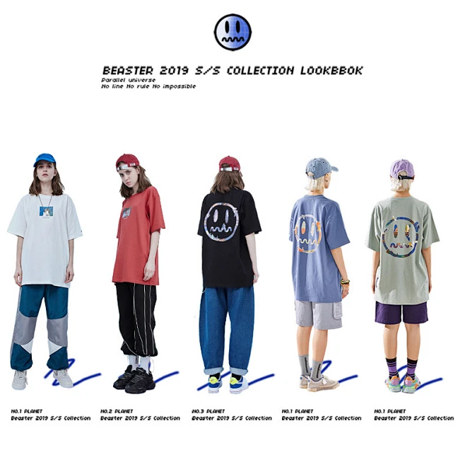 BEASTER小恶魔鬼脸情侣国潮牌油画印花短袖T恤男潮流bf风宽松半袖-tmall.com天猫-花瓣网