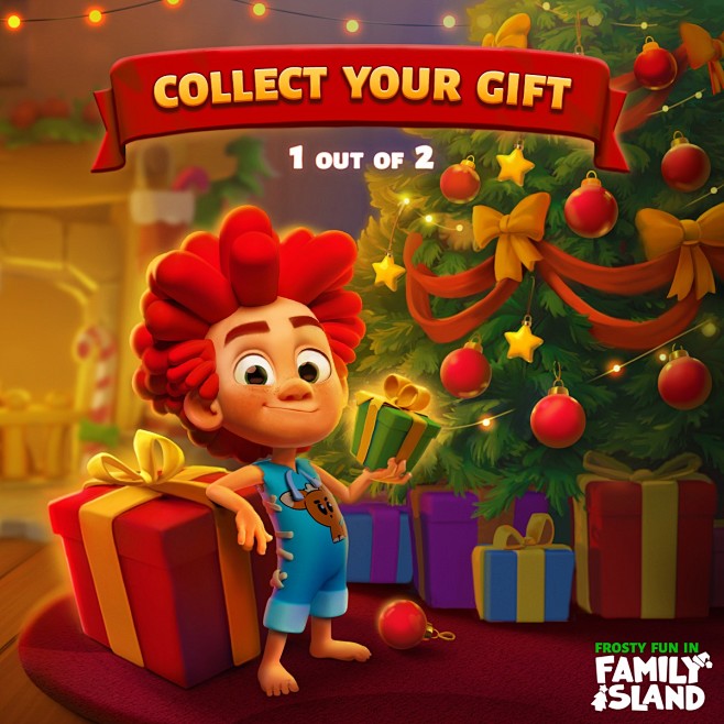 May be a cartoon of text that says COLLECT YOUR GIFT 1 OUT OF 2 FROSTY