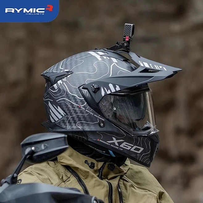 RYMIC睿觅碳纤维拉力盔X60摩托车头盔男机车越野双镜片全盔四季3C-tmall.com天猫-花瓣网