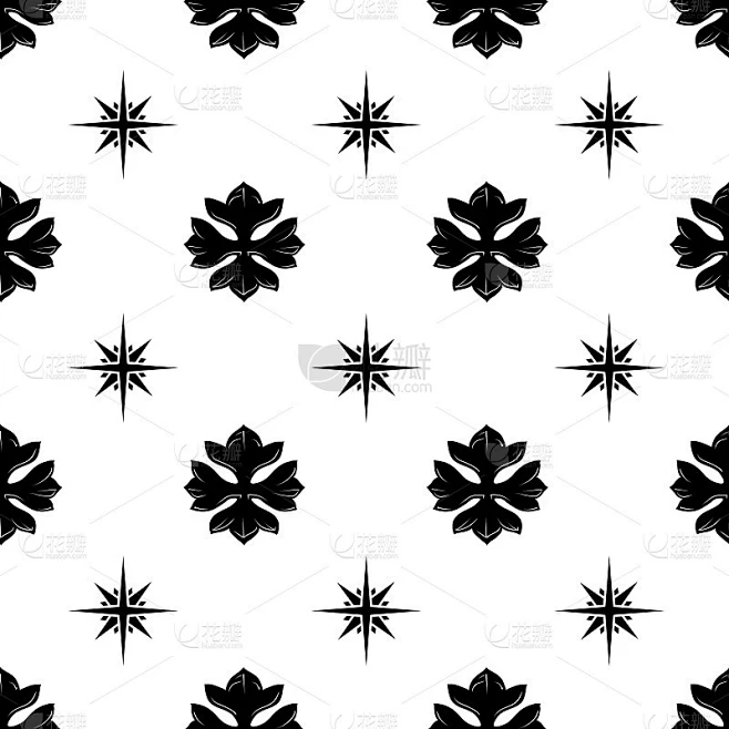 Gothic floral crosses and stars. Seamless pattern.素材-花瓣网