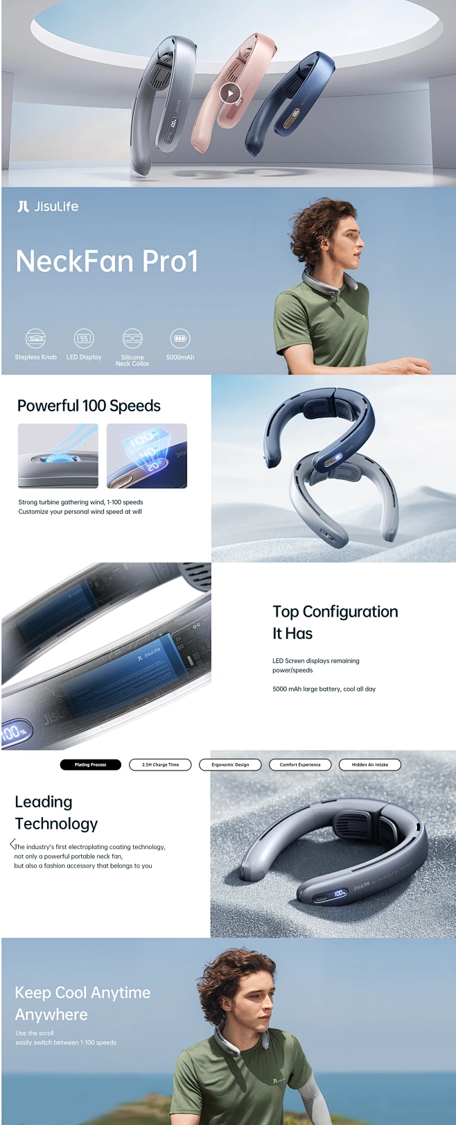 Amazon.com: JISULIFE Portable Neck Fan Pro, 100 Speeds Bladeless Fan ...
