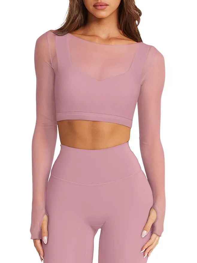 Amazon.com: LASLULU Long Sleeve Workout Tops for Women with Built in ...