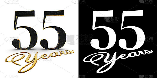 黄金数字55(数字55)和题字年与投影和阿尔法通道。三维演示