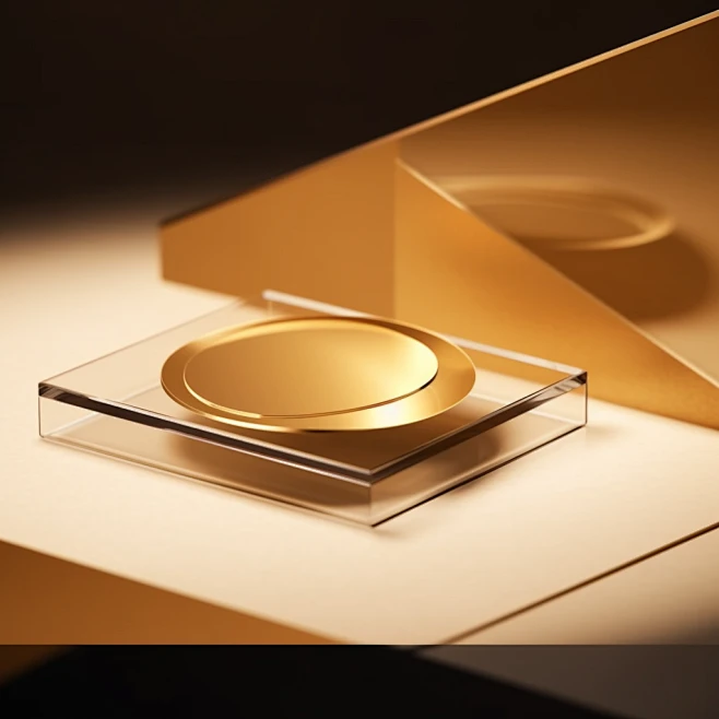 Acrylic plate, gold, geometry, minimalism, technical 3D, surrealism ...