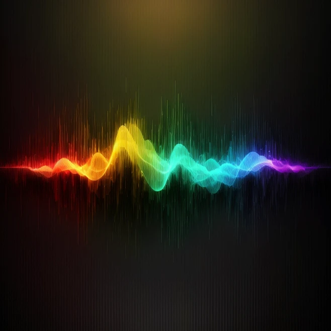 A multicolor single frequency wave oscillating, fully black background ...