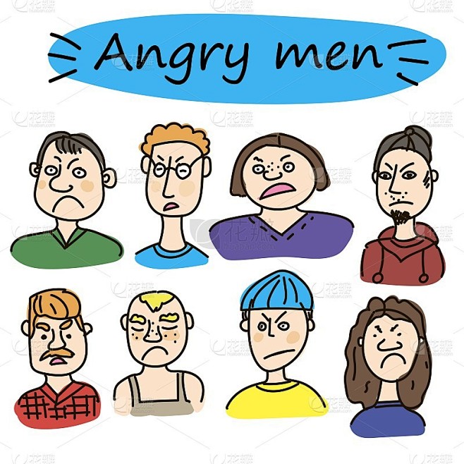 Faces of young people, evil face expression.