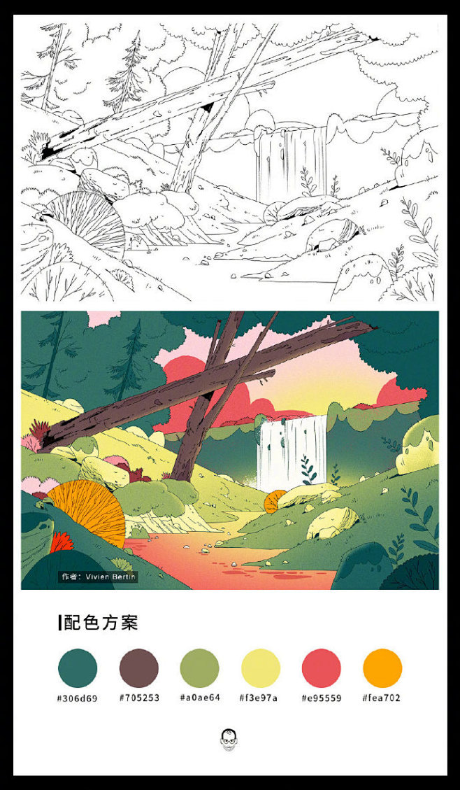 一组插画作品参考，从线稿到上色。