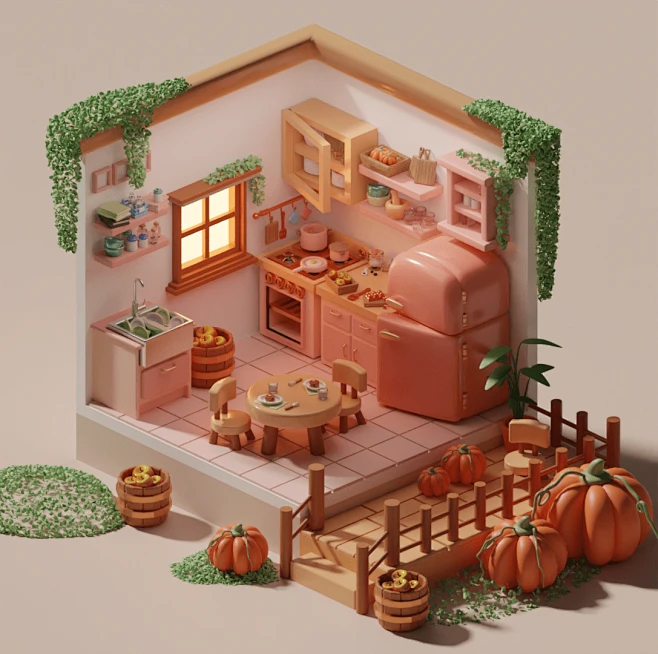 3D 3d modeling blender cute Isometric-花瓣网