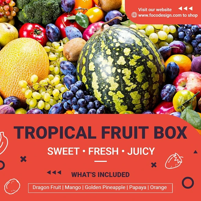 Tropical Fresh Fruit Box Groceries and Packaged Food Ecommerce Product Image素材-花瓣网