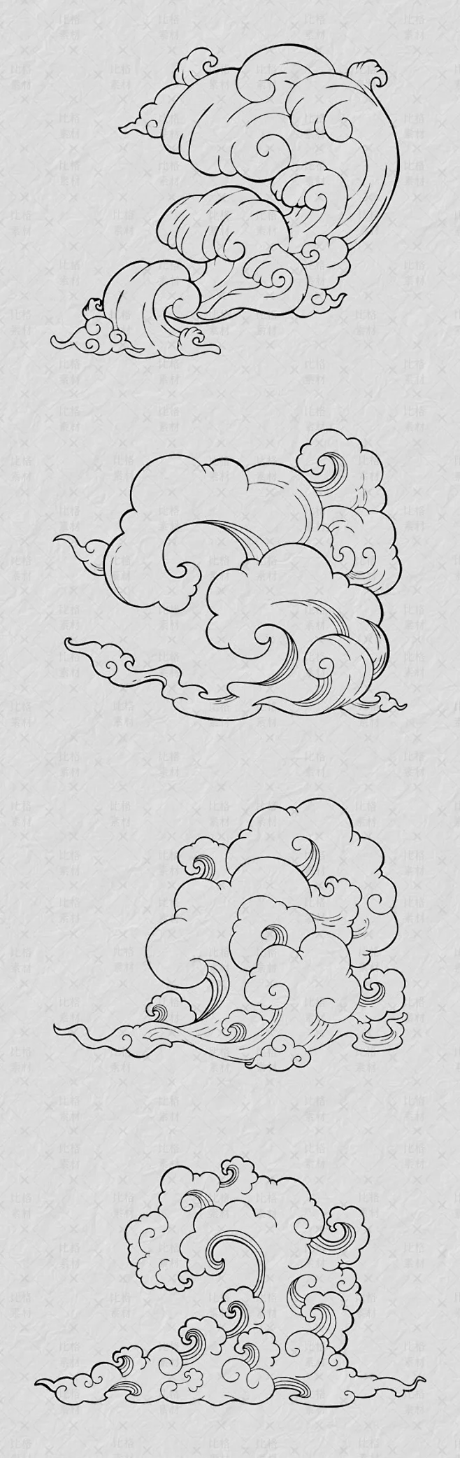 中国风传统古典云纹祥云浪花图案古风纹样免扣PNG矢量AI素材-花瓣网