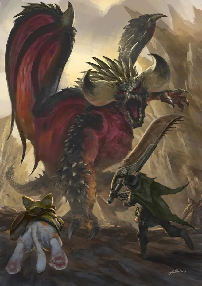 This may contain: an image of a monster attacking another creature-花瓣网