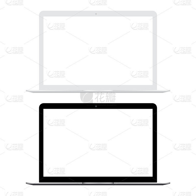 White and black laptop with white screen mock up.