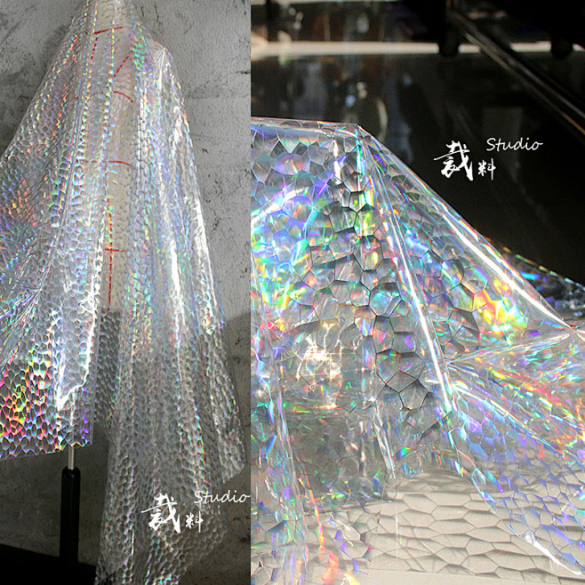 钻 创意钻石纹理镭射幻彩tpu设计师面料 高档diy女时装透明布料-淘宝网