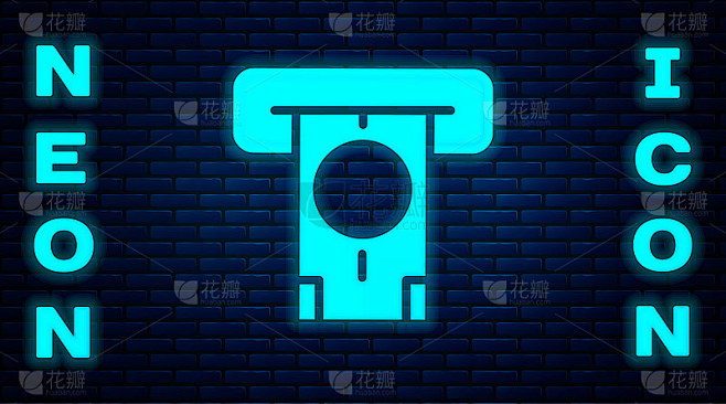 Glowing neon ATM - Automated teller machine and mo