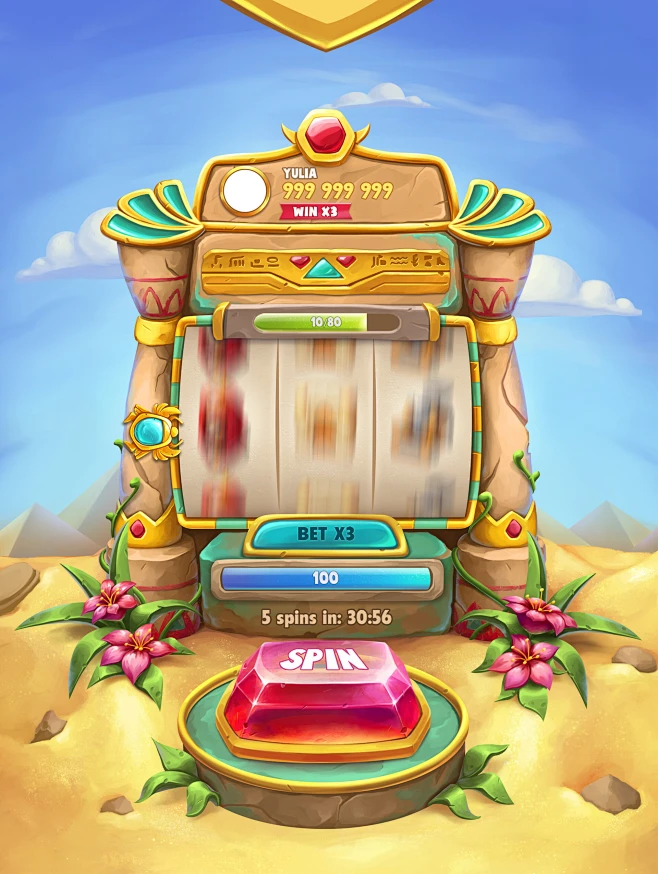 Illustrations of slot machines and UI design for game project-花瓣网