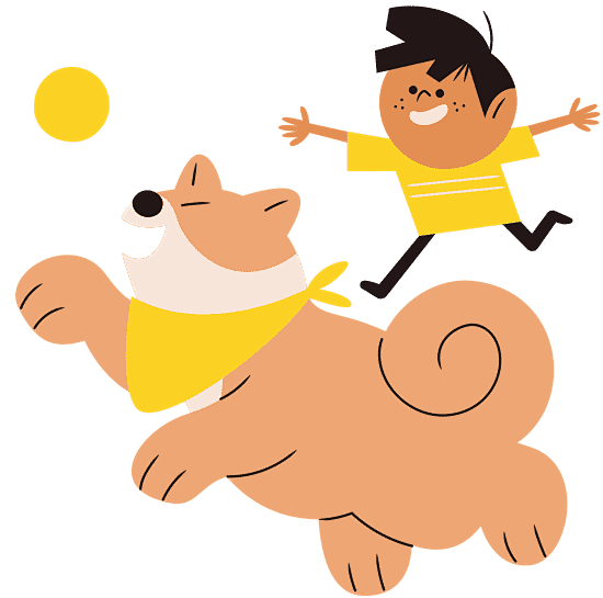 可爱卡通扁平宠物和孩子插画元素组合-花瓣网