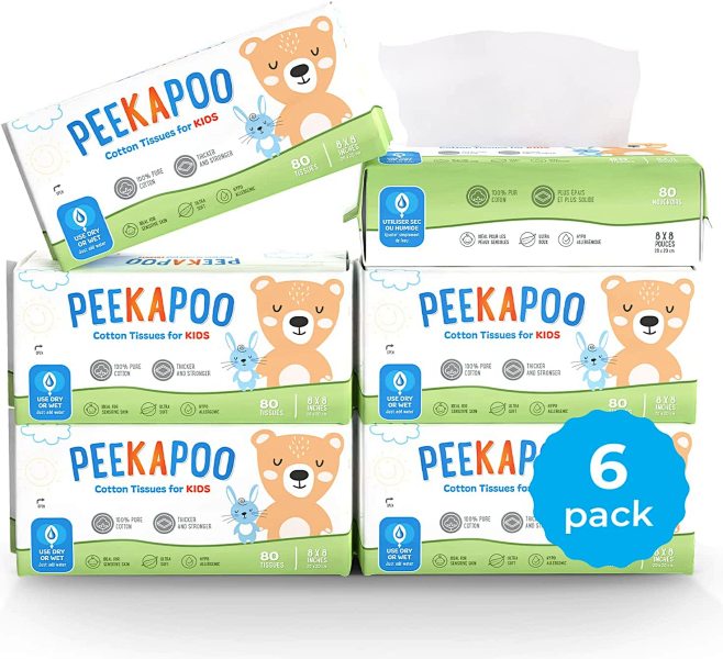 Amazon.com: Peekapoo Kids Facial Tissues - 100% Pure Cotton, Use Wet or ...