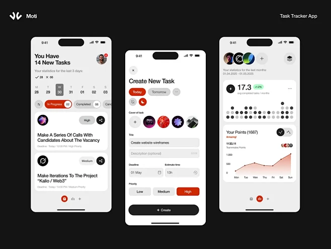 Moti - Task Tracker App app appinterface cleandesign design ...