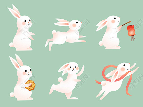 卡通中秋节兔子套图PNG插画素材