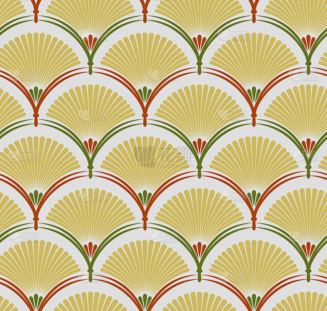 Japanese fan-shaped flower seamless pattern